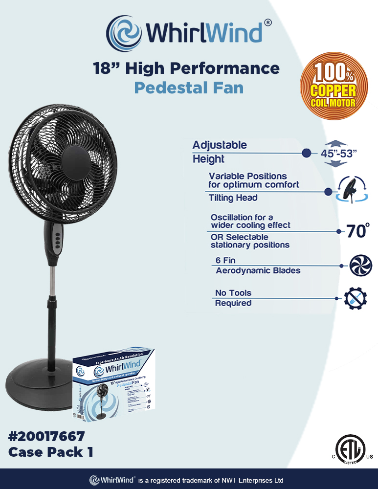 WHIRLWIND BLACK 18 PEDESTAL FAN 6 BLADE – WhirlWind®