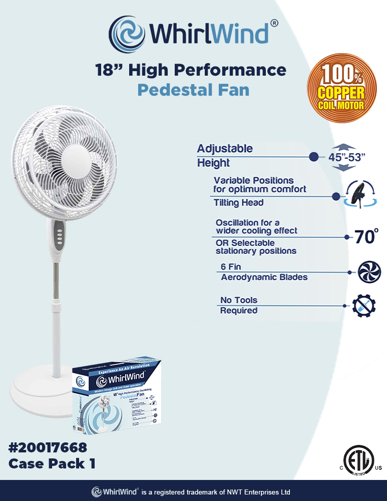 WHIRLWIND WHITE 18 PEDESTAL FAN 6 BLADE – WhirlWind®
